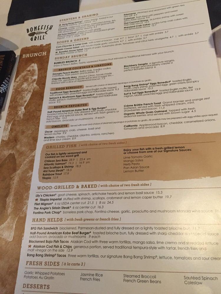 Menu at Bonefish Grill restaurant, Wichita