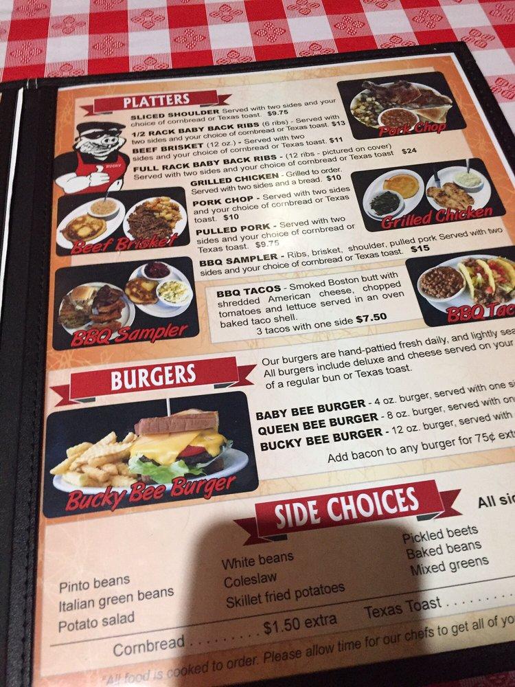 Menu at Bucky Bees BBQ of Cave City, Cave City, 822 Mammoth Cave St