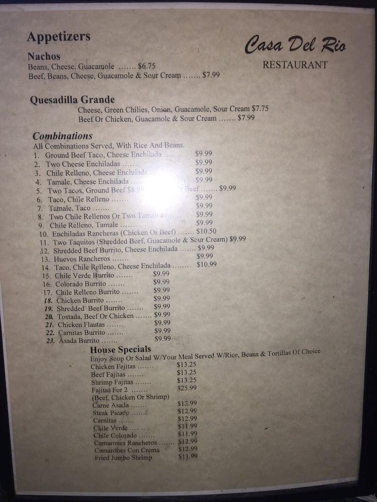 Menu at Casa Del Rio restaurant, Ventura