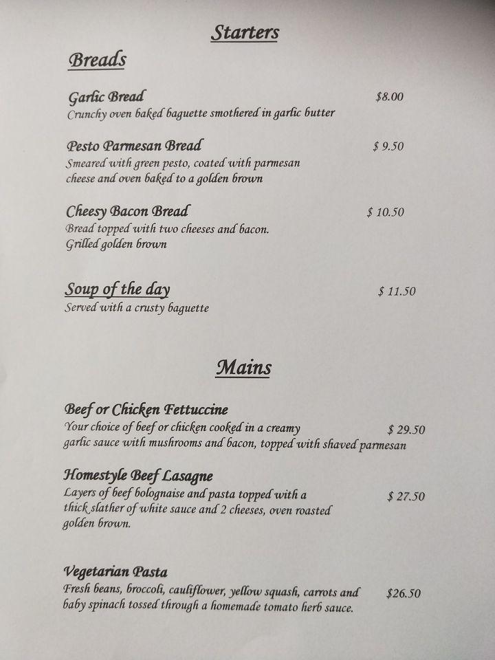 Menu at Castle Restaurant, Bowen