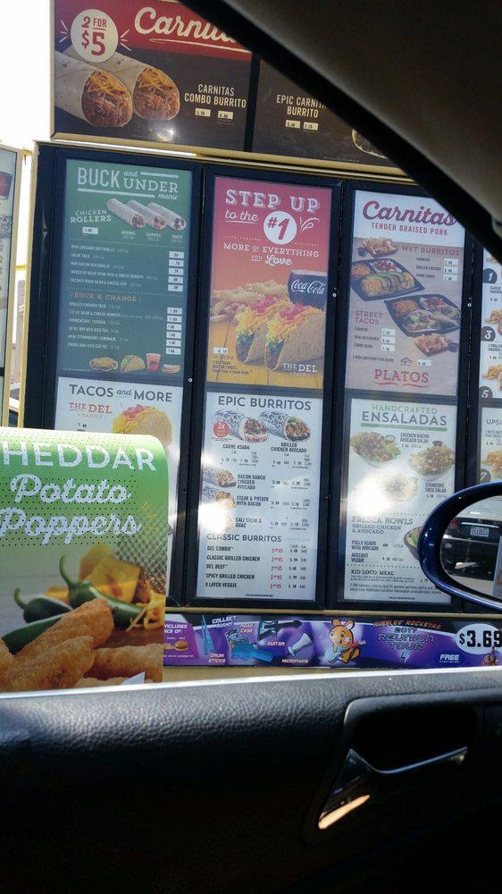 Menu at Del Taco restaurant, Los Angeles, 6821 Balboa Blvd