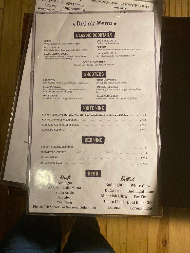 Menu at Doc's Downtown Grille restaurant, Easton