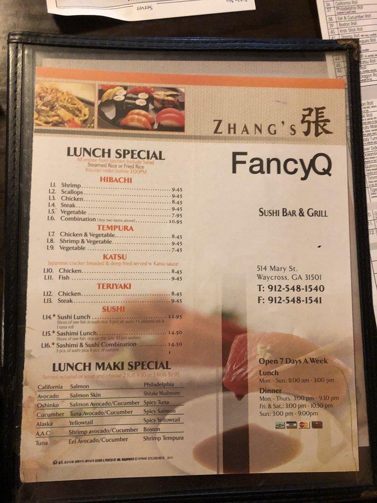 Menu at Fancy Q Sushi Bar And Grill Waycross, Waycross