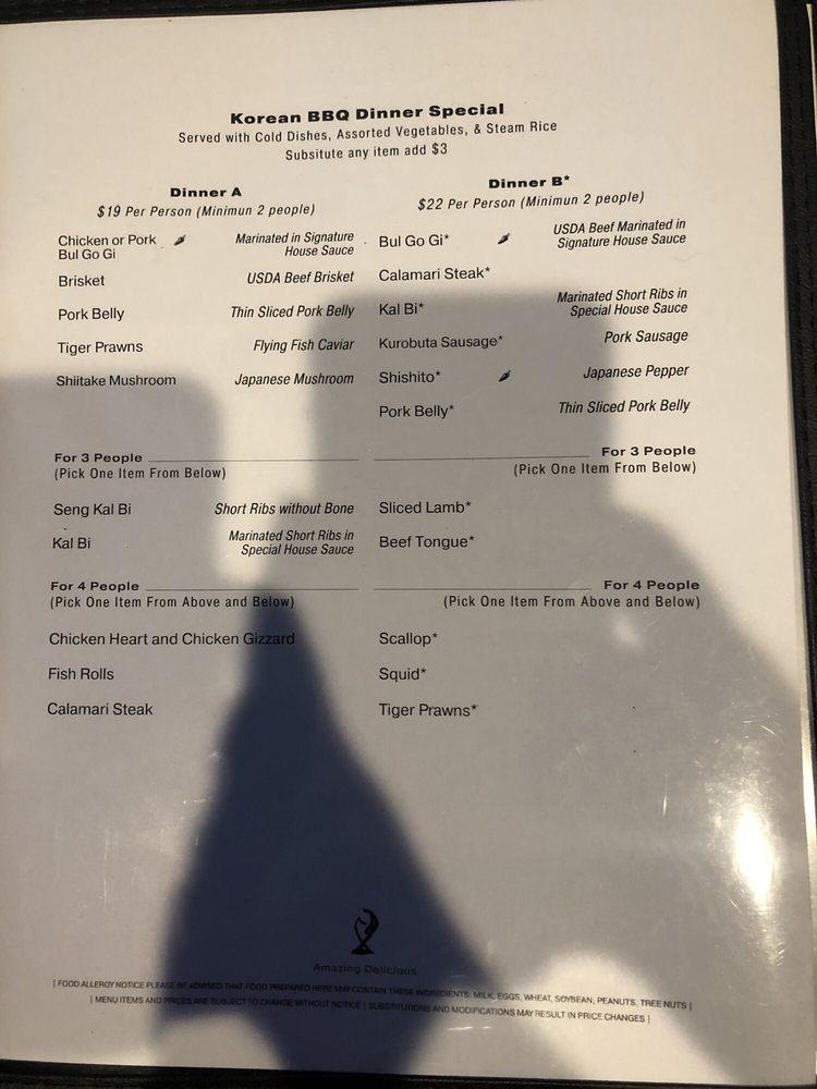Menu at Hoki Korean BBQ & Japanese Cuisine, Modesto