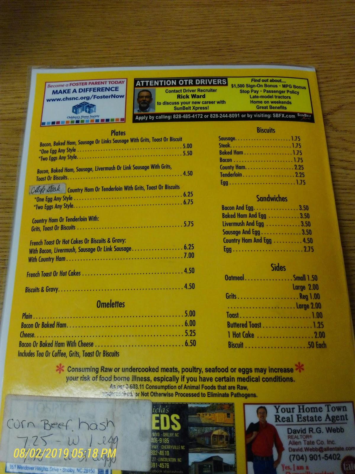Menu at Home Folks Cafe, Cherryville