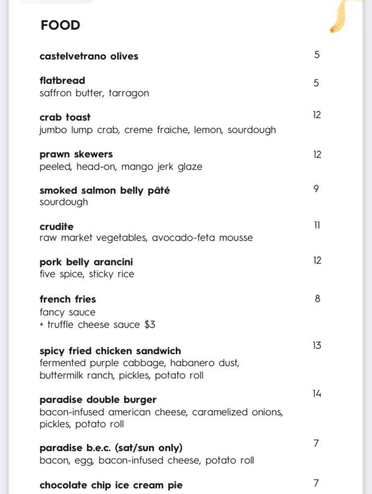 Menu at Mister Paradise pub & bar, New York City