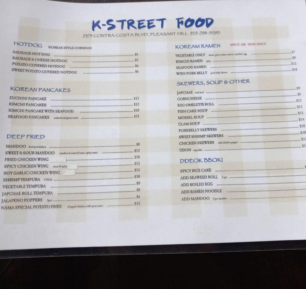 Menu at Nama k-Street Food pub & bar, Pleasant Hill