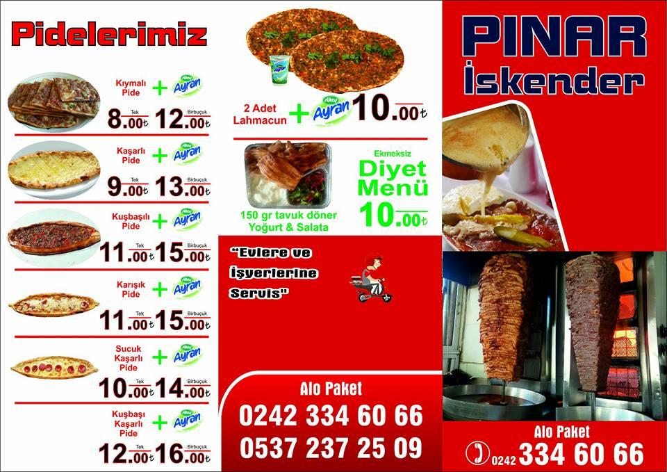 Menu at Pinar Iskender, Antalya, 680. Sk.