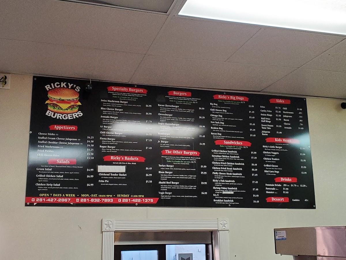 Carta del restaurante Ricky's Thick N' Juicy Burgers, Baytown