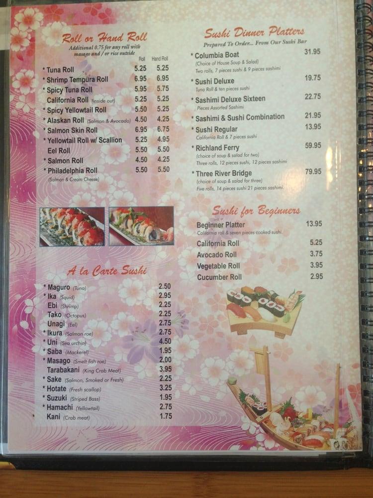Menu at Sakura Restaurant, Richland