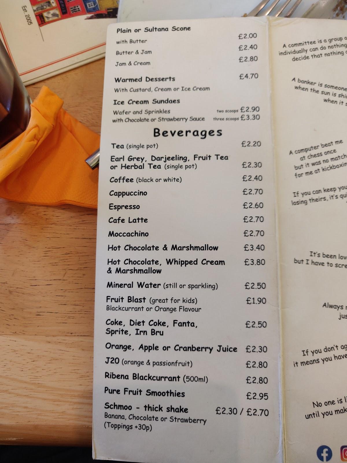 Menu at SandStone Cafe, Dornoch