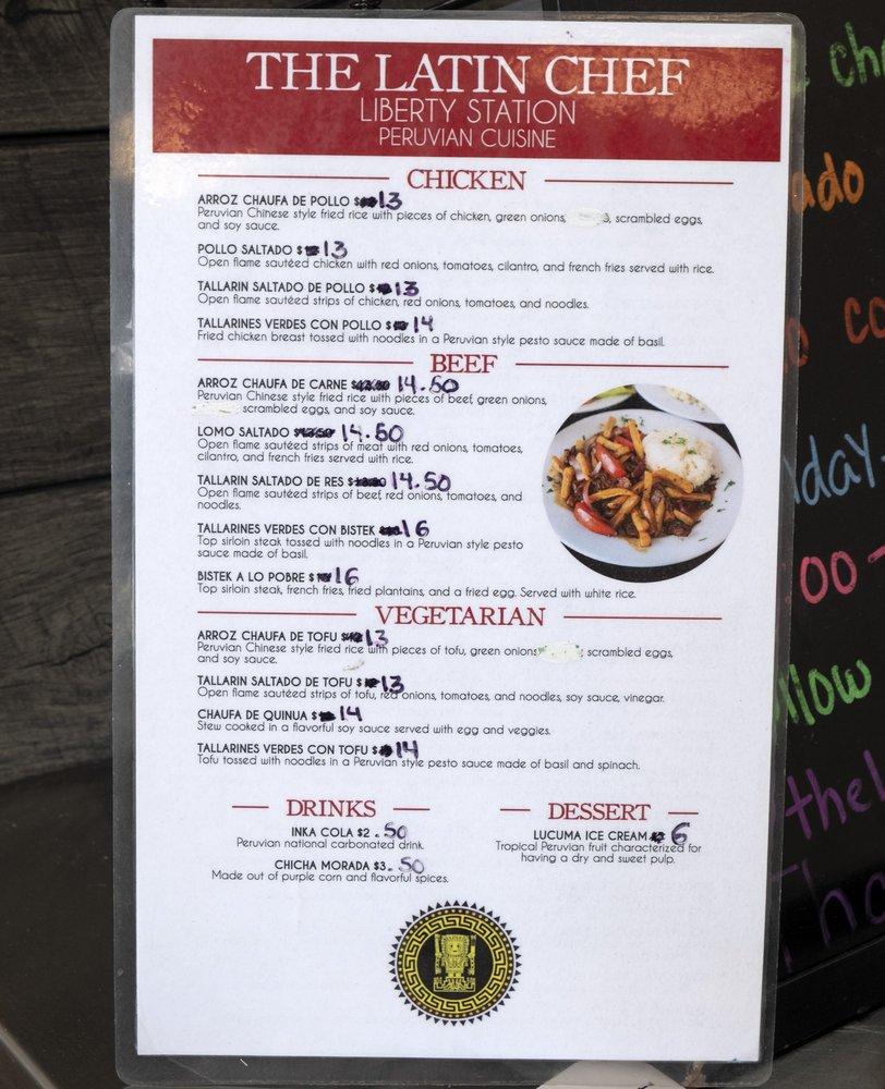 Menu at The Latin Chef Liberty Station restaurant, San Diego