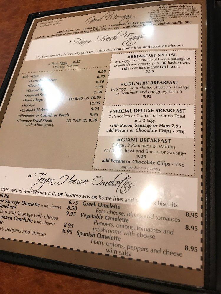 Menu at Tryon House restaurant, Charlotte, 215 E Exmore St