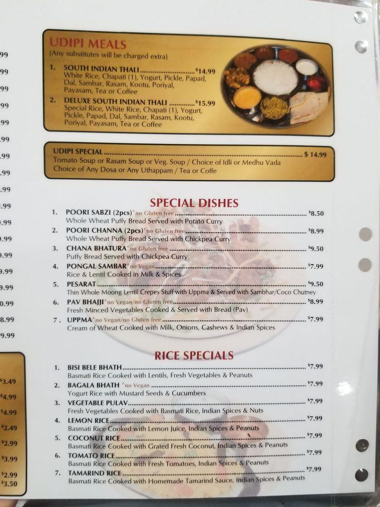 Menu at Udipi Cafe, Monroeville, Old William Penn Hwy