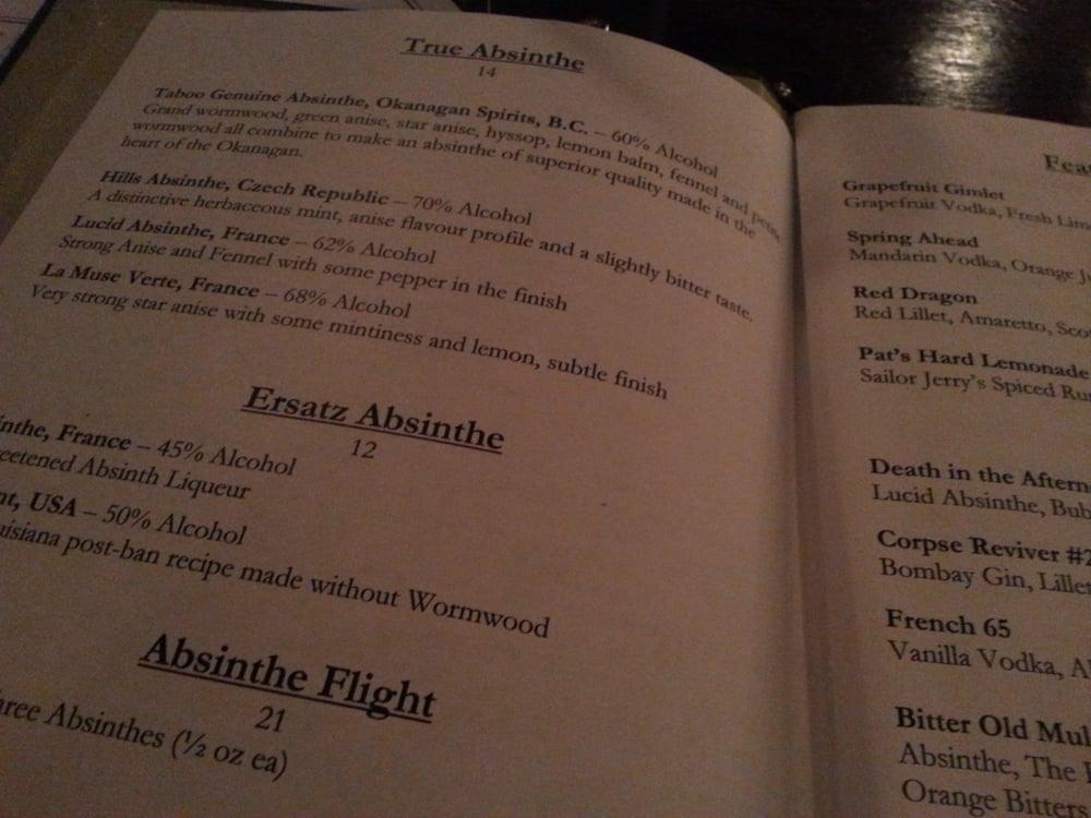 Menu at Absinthe restaurant, Ottawa
