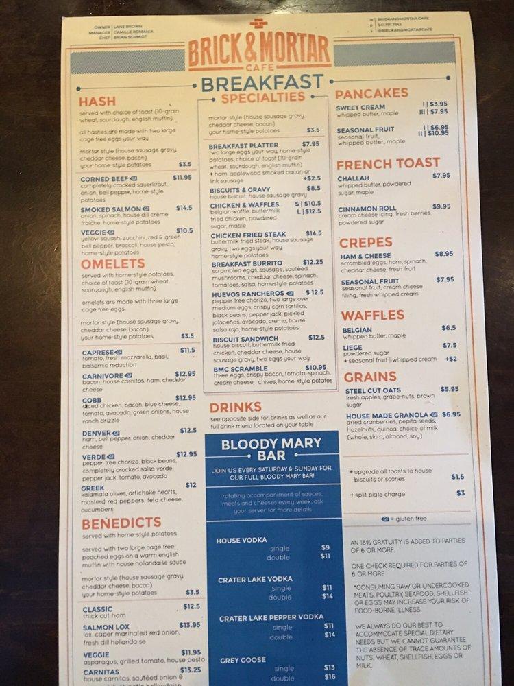 Menu at Brick & Mortar Café cafe, Albany