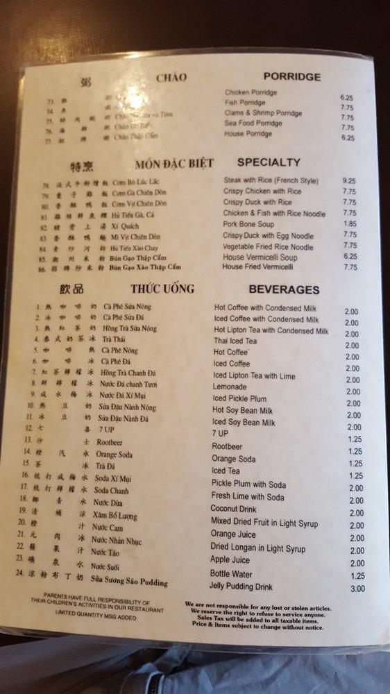 Menu at New Trieu Chau Restaurant, Garden Grove