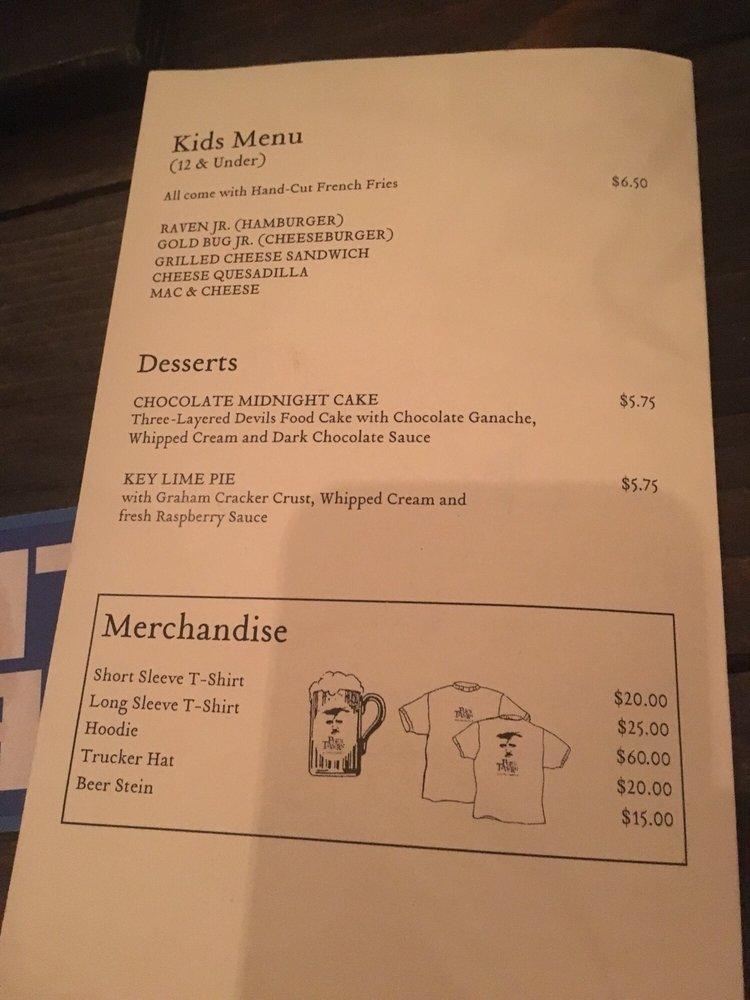 Menu at Poe's Tavern pub & bar, Atlantic Beach