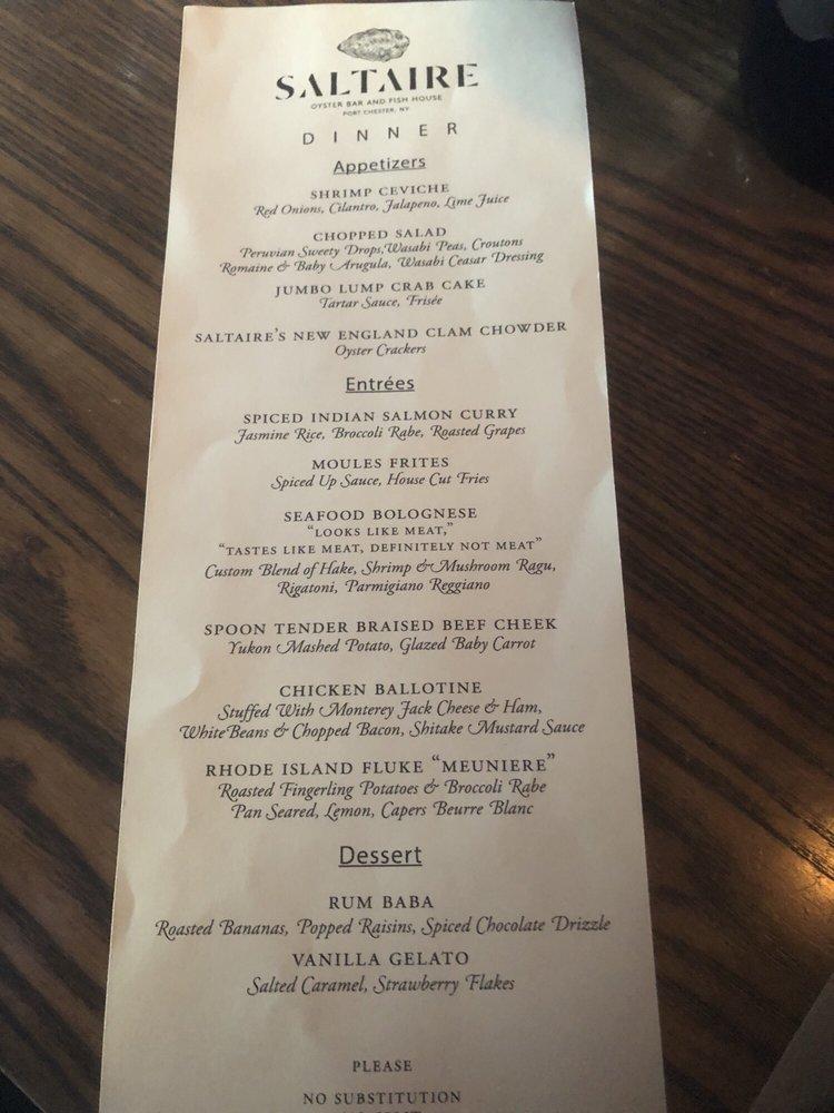 Menu at Saltaire Oyster Bar and Fish House, Port Chester