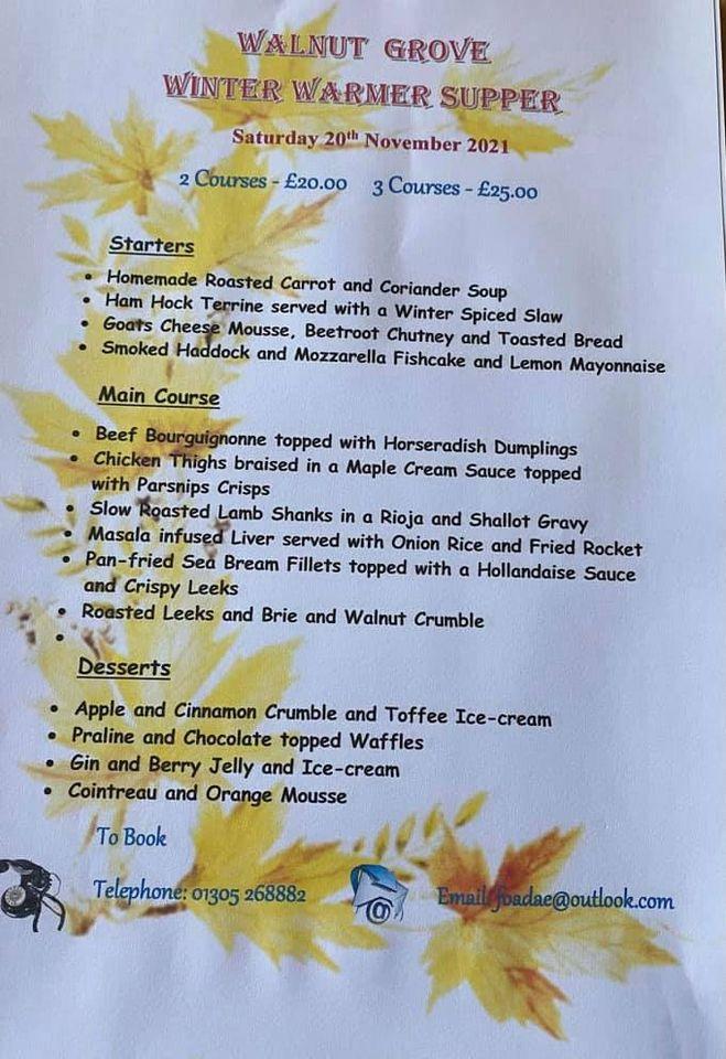 Menu at Walnut Grove cafe, Dorchester
