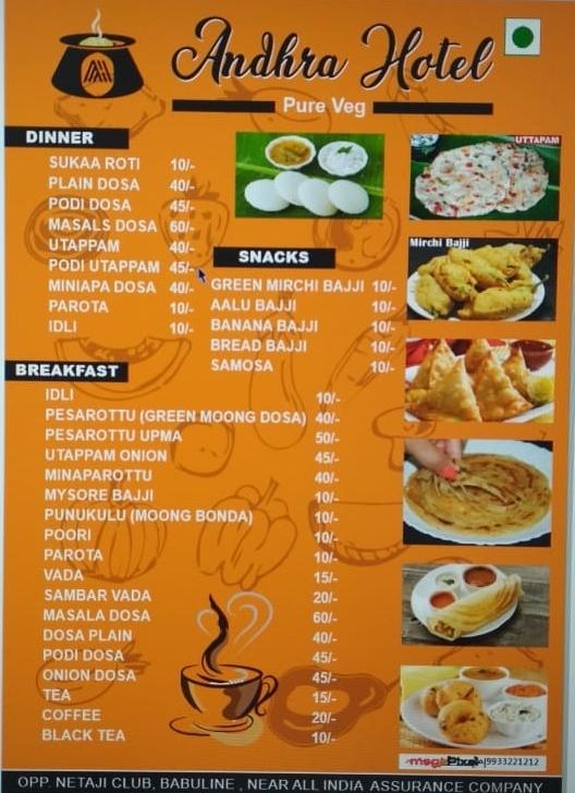 Menu at ANDHRA HOTEL, Port Blair, Babuline