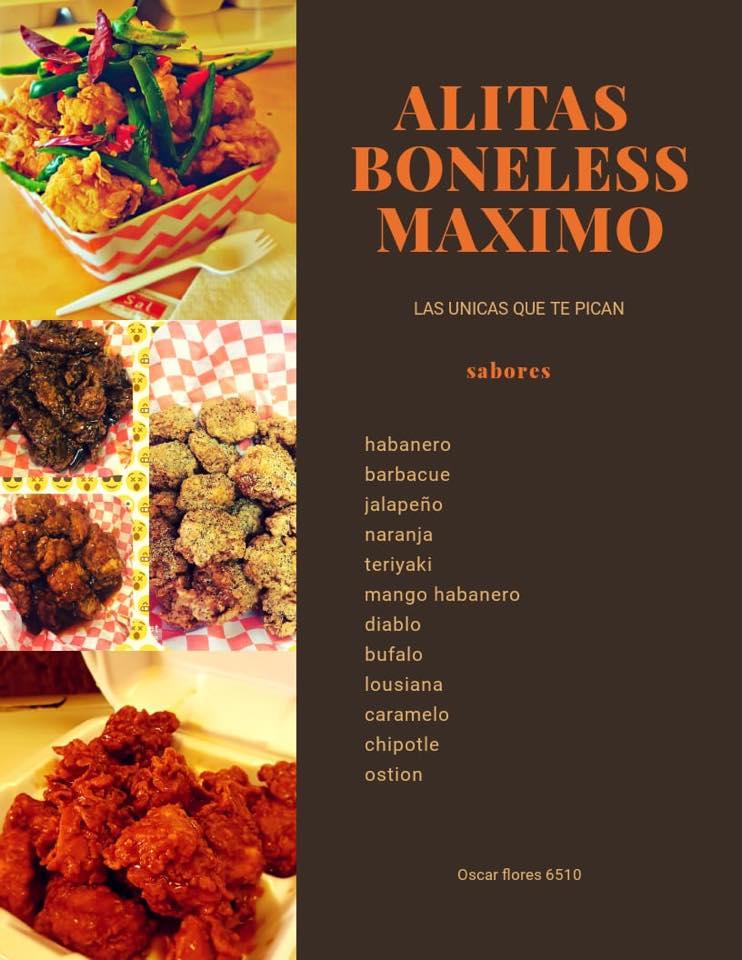 Menu at Alitas y boneless Maximo pizzeria, Ciudad Juarez