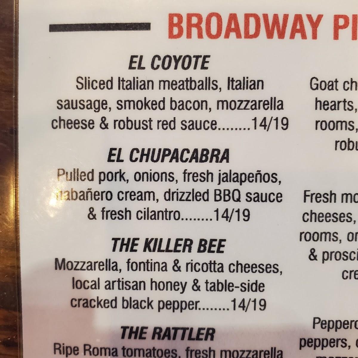 Menu at Broadway 830 pizzeria, Uvalde