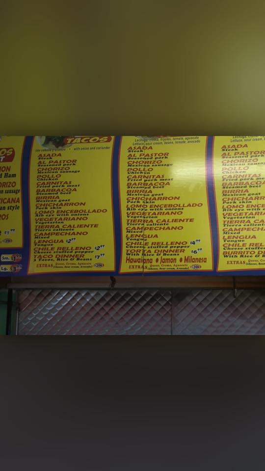 Menu at Carniceria y taqueria tierra caliente restaurant, Chicago, W ...