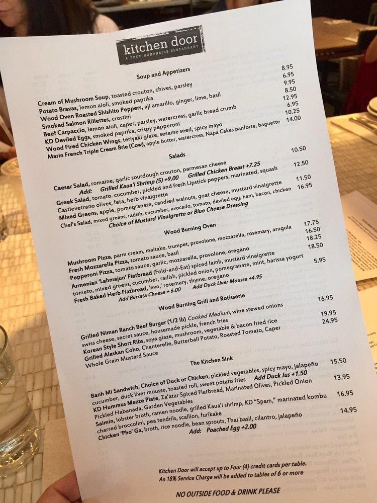 Menu at Kitchen Door pub & bar, Napa