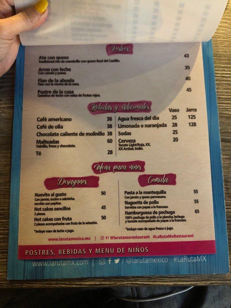 Menu at La Ruta, Tijuana