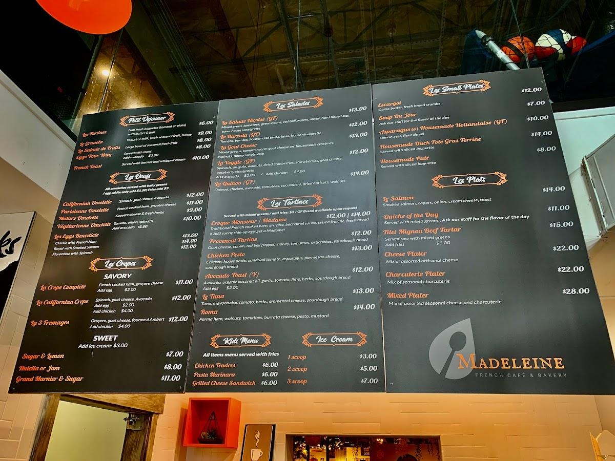 Menu at Madeleine Café & Bakery, Solana Beach