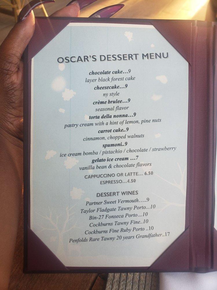 Menu at Oscar's Oceanside restaurant, Virginia Beach