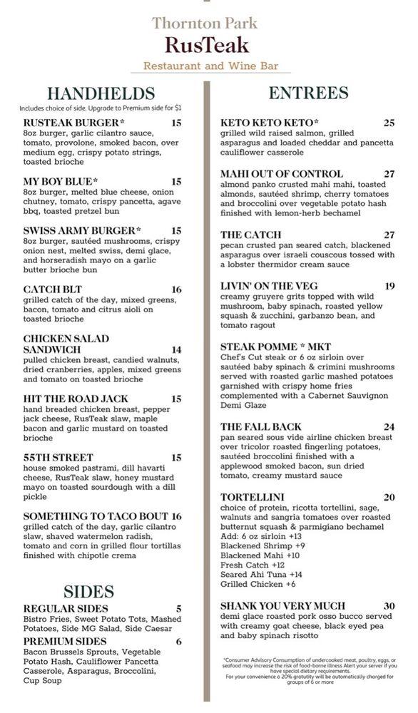 Carta del pub y bar RusTeak Thornton Park, Orlando, 101 S Eola Dr Suite 103