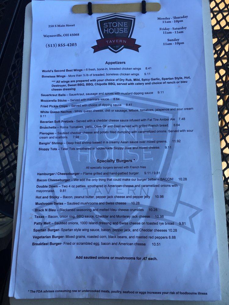 Menu at Stone House Tavern pub & bar, Waynesville