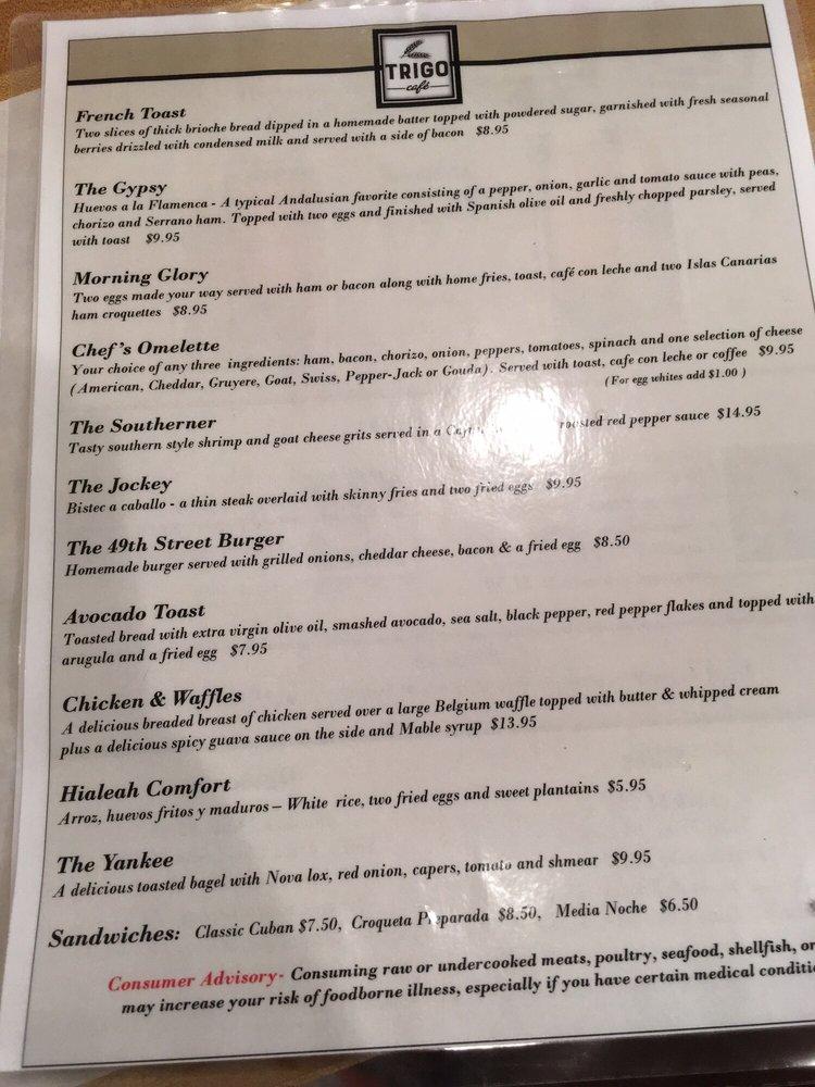 Menu at Trigo Cafe Tapas Wine, Hialeah, 839 W 49th St