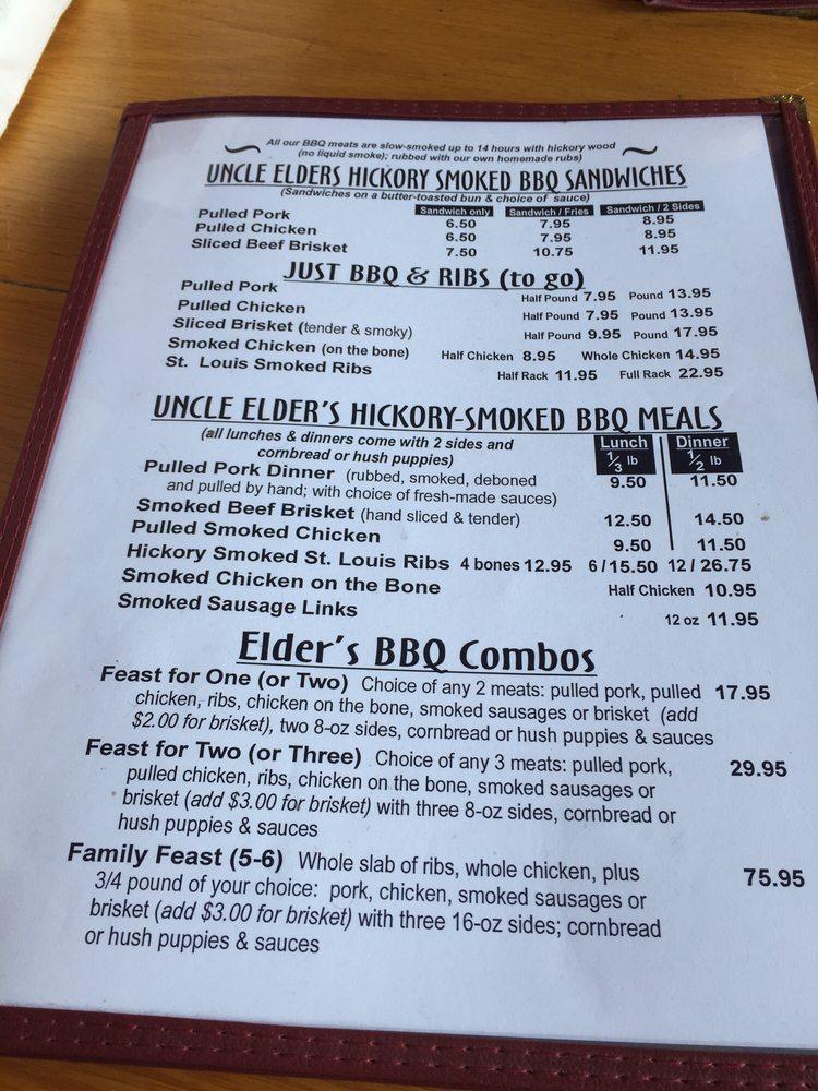 Menu at Uncle Elders Family Restaurant BBQ, Culpeper