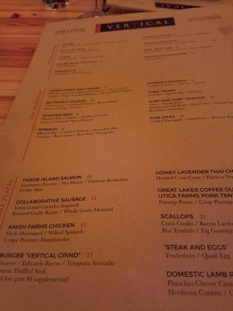 Menu at Vertical Detroit pub & bar, Detroit