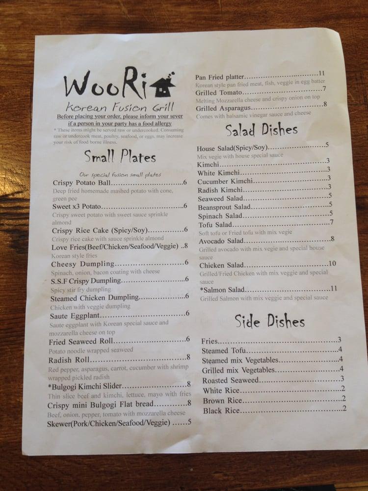 Menu at WooRi Korean Fusion Grill restaurant, Arlington