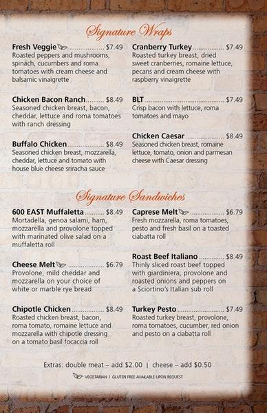 Menu at 600 East Cafe, Milwaukee