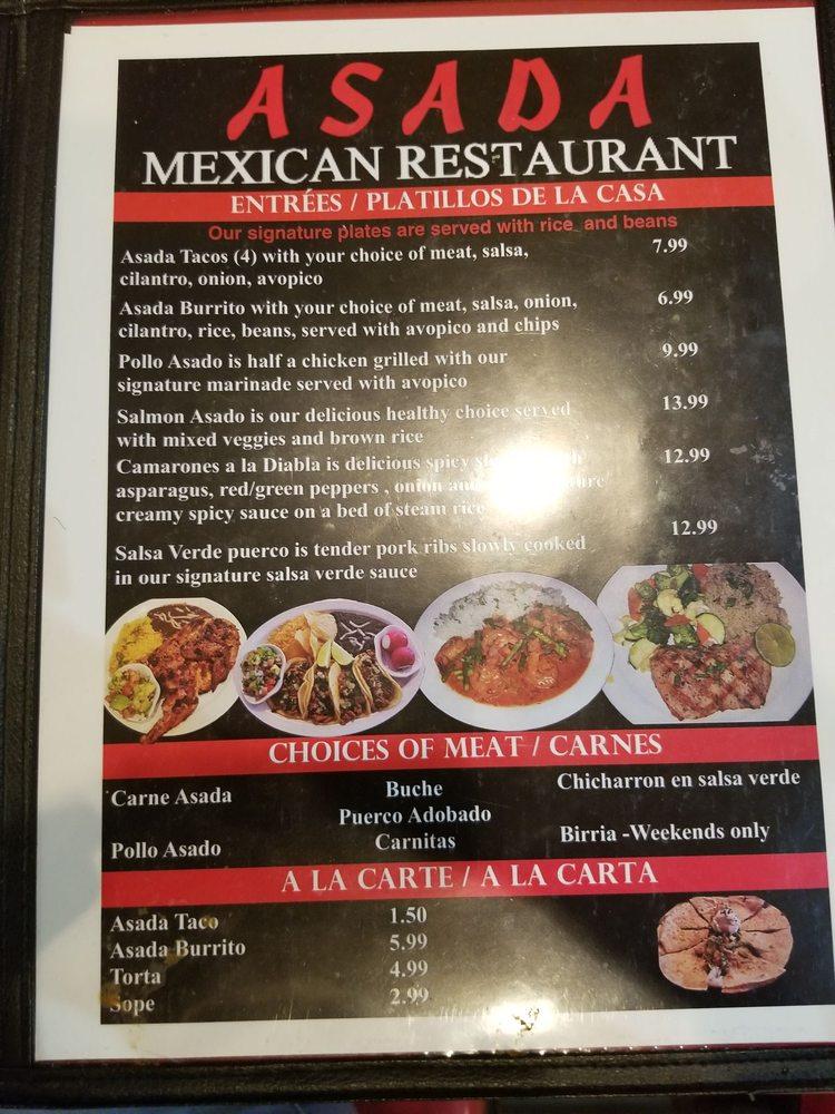 Menu at Asada Mexican Restaurant, North Las Vegas