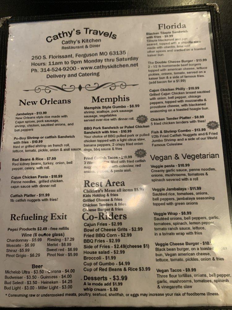 Menu at Cathy's Kitchen restaurant, Ferguson
