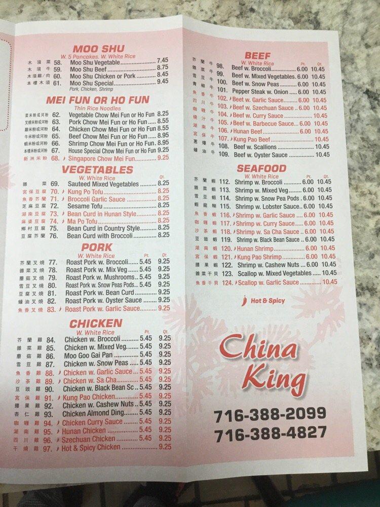 Menu at China King restaurant, Lockport