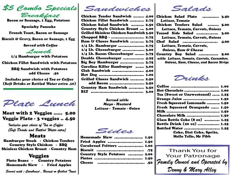 Menu at Coffee Break restaurant, Stuart