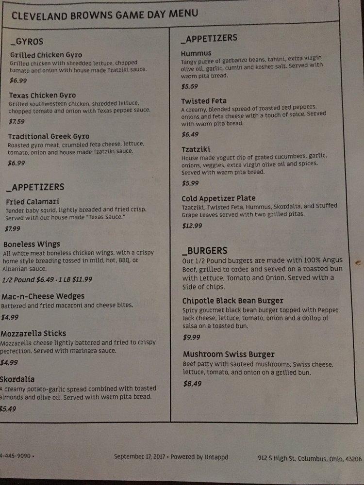 Menu at Double Take Bar & Grill, Columbus, 912 S High St