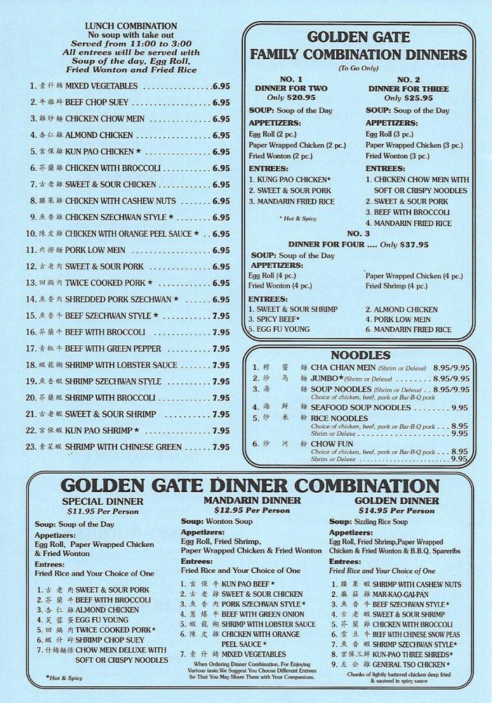 Menu at Golden Gate Chinese Restaurant, Victorville