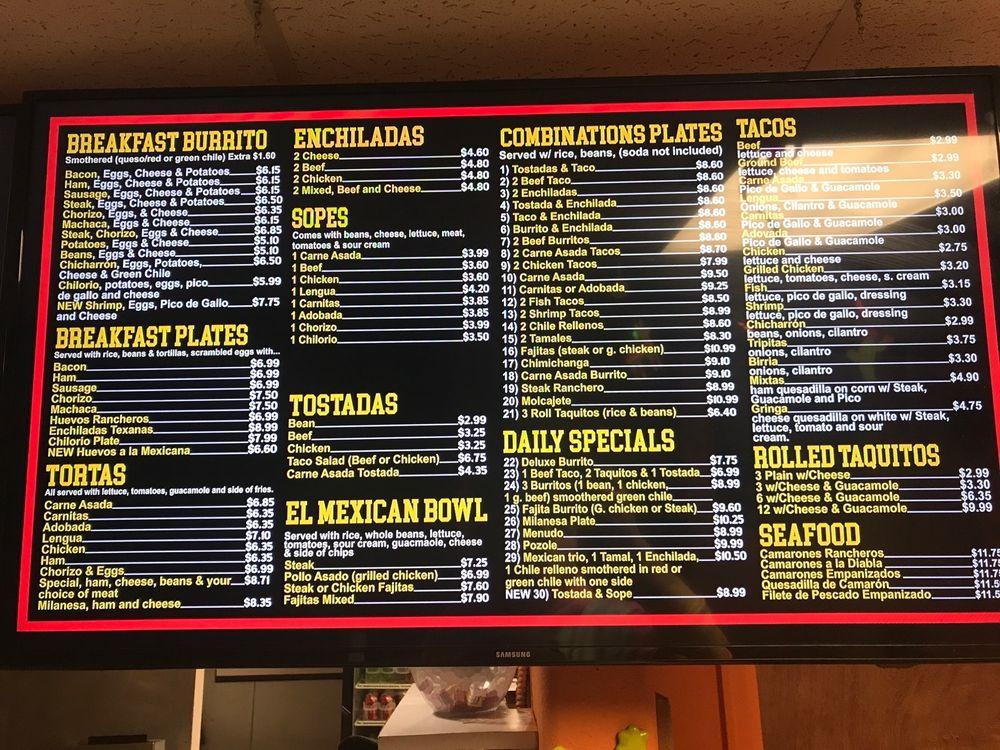 Menu at Habaneros' Mexican Grill restaurant, Trinidad
