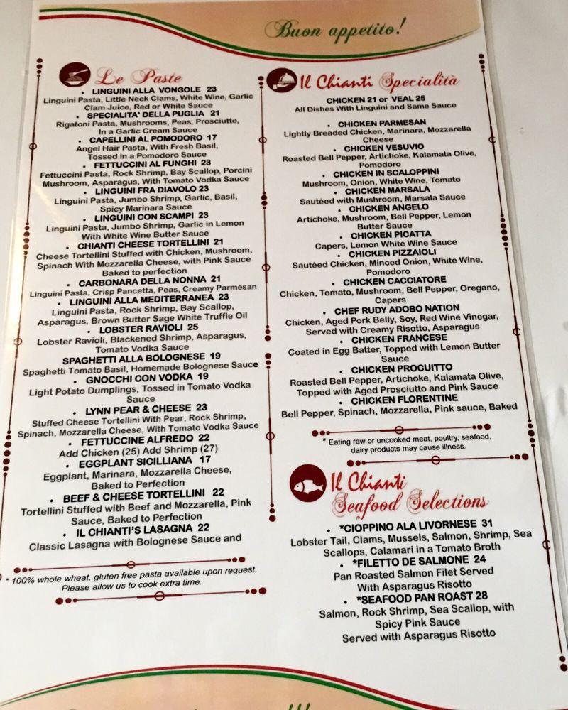 Menu at Il Chianti Italian steakhouse, Henderson, 72 W Horizon Ridge ...