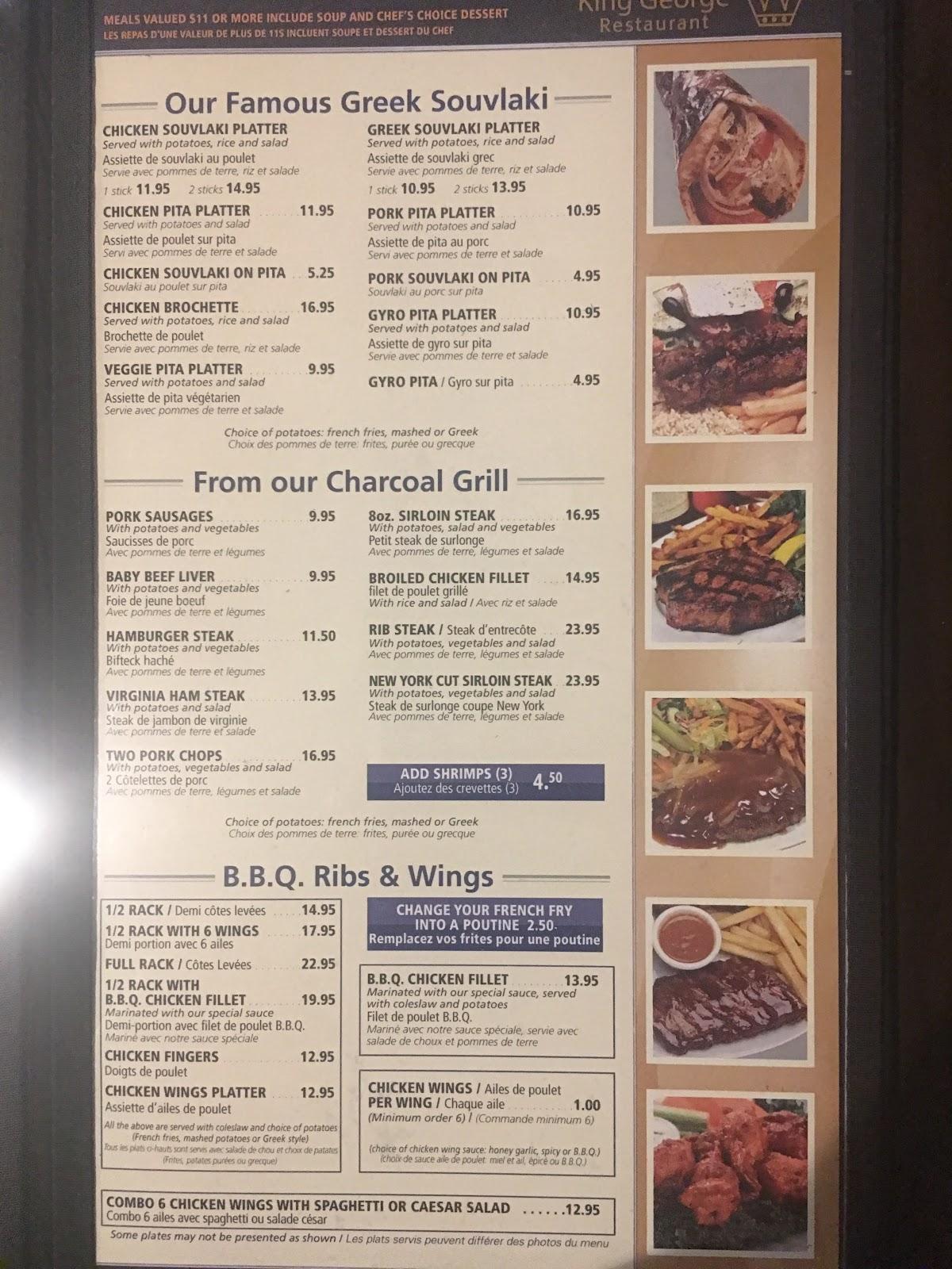 Menu at King George Restaurant, Cornwall