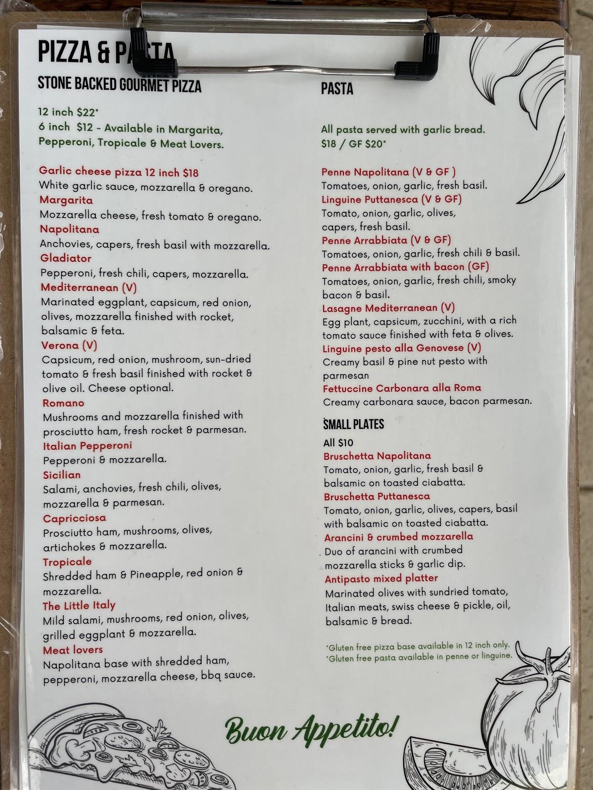 Menu at Little Italy cafe, Kingaroy