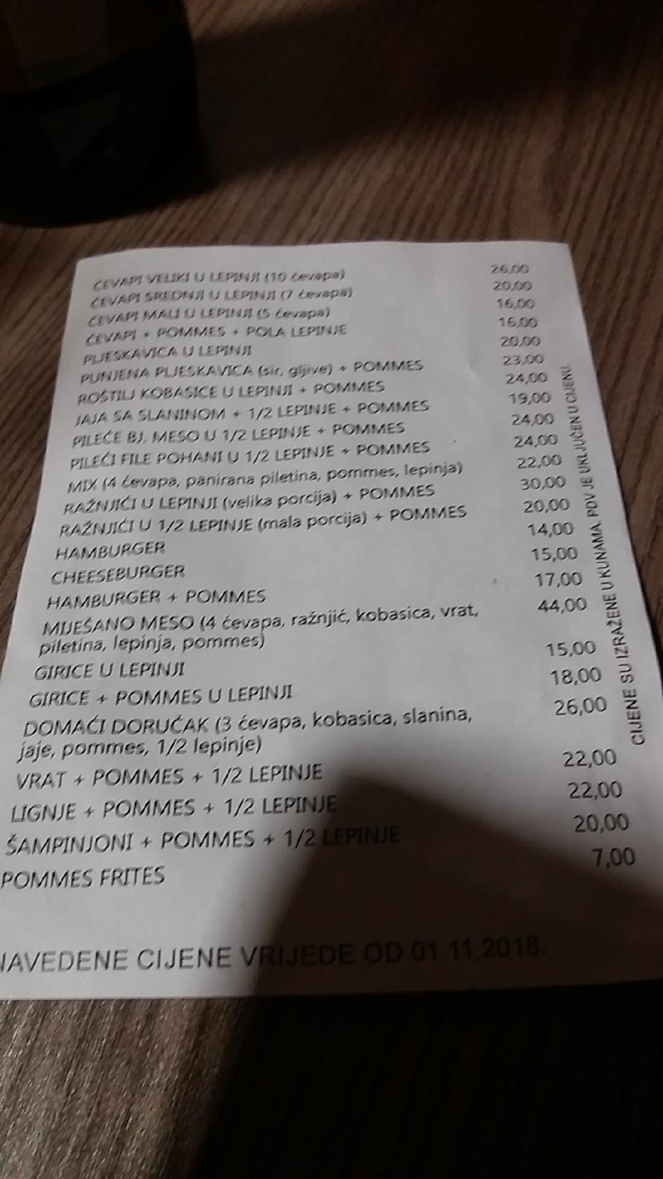 Menu at Fast food Pam Pam, Đakovo